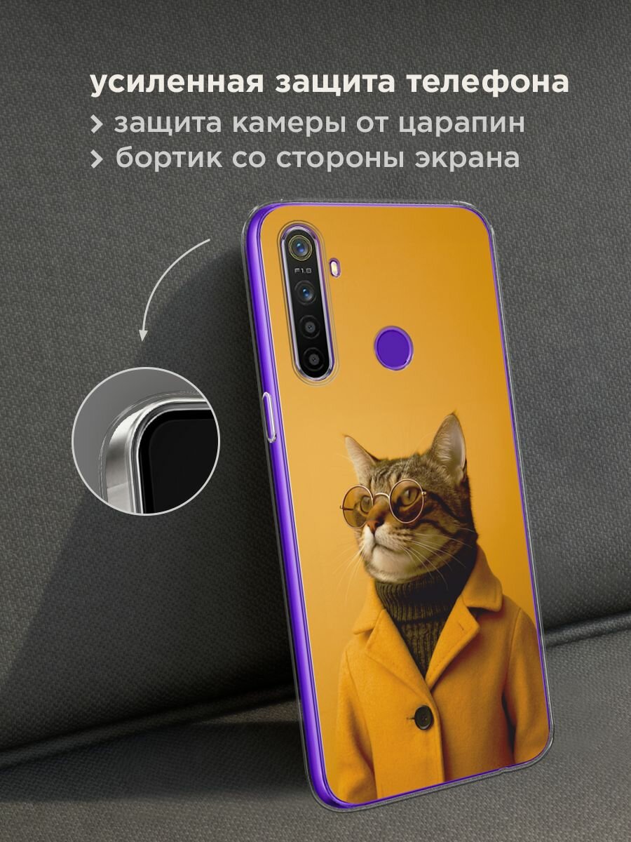 Чехол на Realme 5 / Реалми 5 с принтом "Деловой кот в пальто" — фото 1