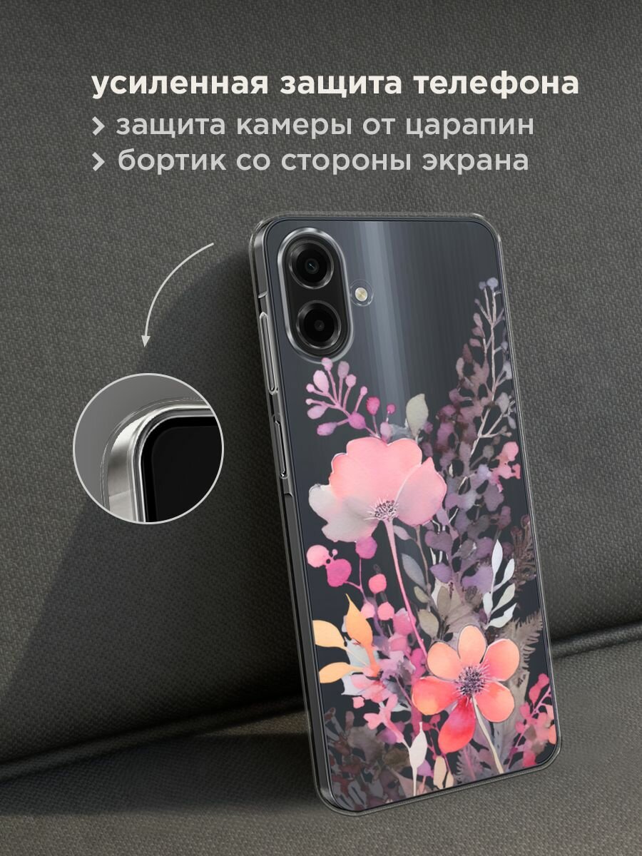 Чехол на Samsung Galaxy A07 / Самсунг А07 с принтом "Лиловые полевые цветы", прозрачный — фото 1