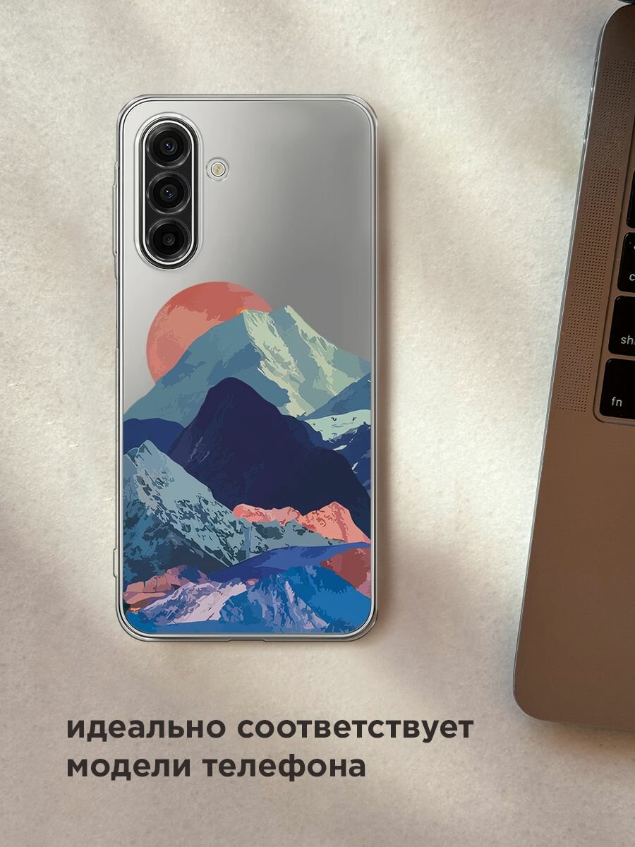 Чехол на Samsung Galaxy A17 / Самсунг А17 с принтом "Закат в снежных горах", прозрачный — фото 1