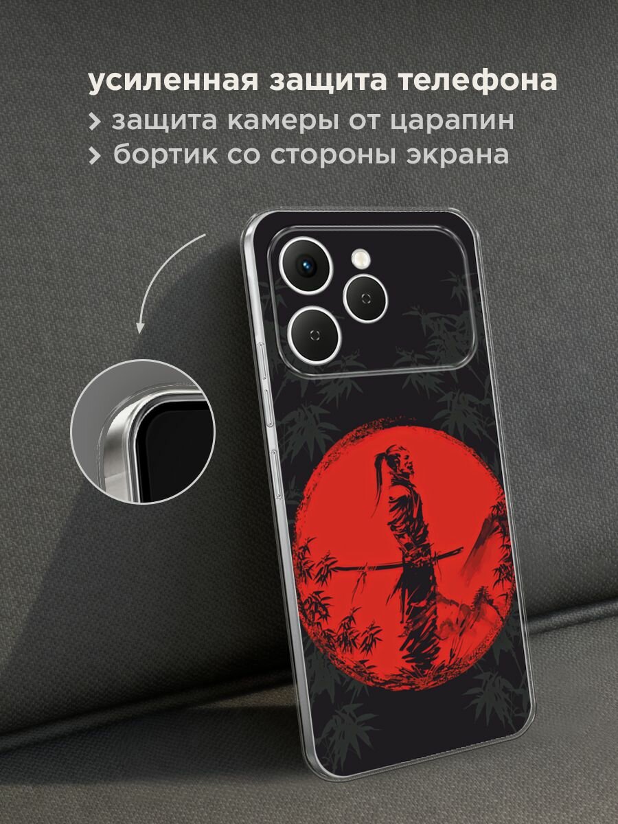 Чехол на Tecno Spark 40 / Текно Спарк 40 с принтом "Самурай на красном фоне" — фото 1