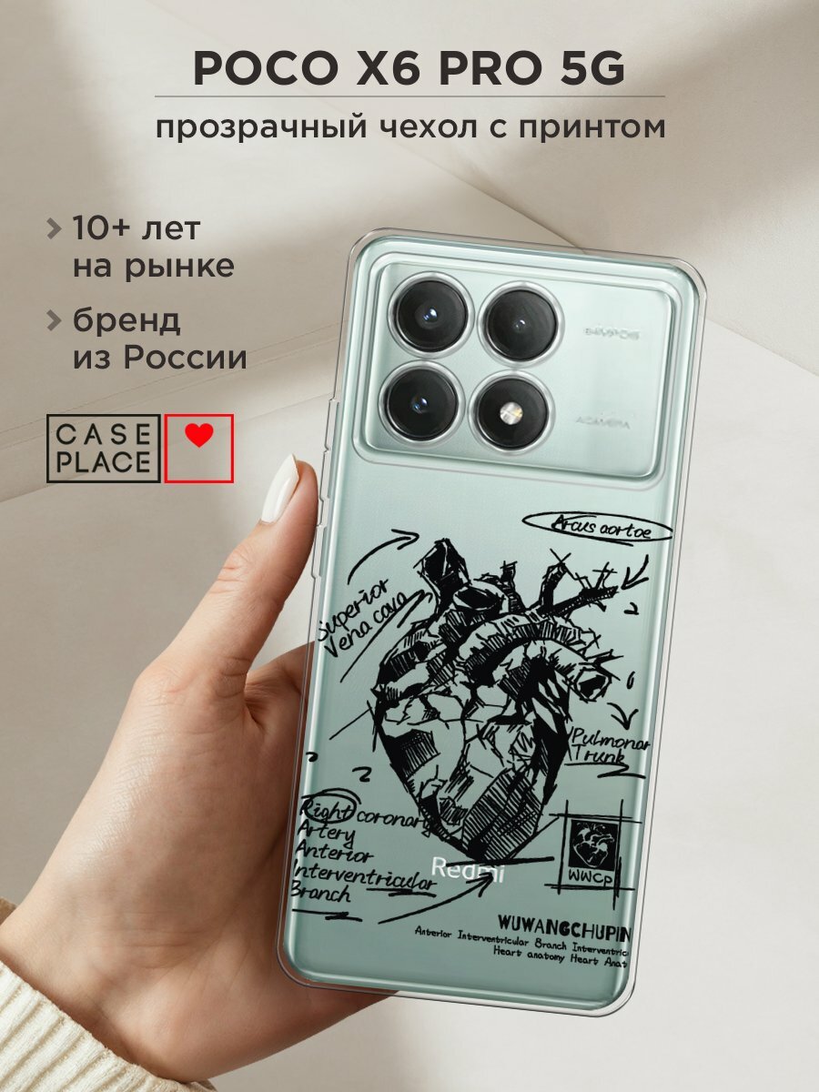 Чехол на Xiaomi Poco X6 PRO 5G / Поко X6 Про 5G с принтом "Анатомическое сердце 2", прозрачный