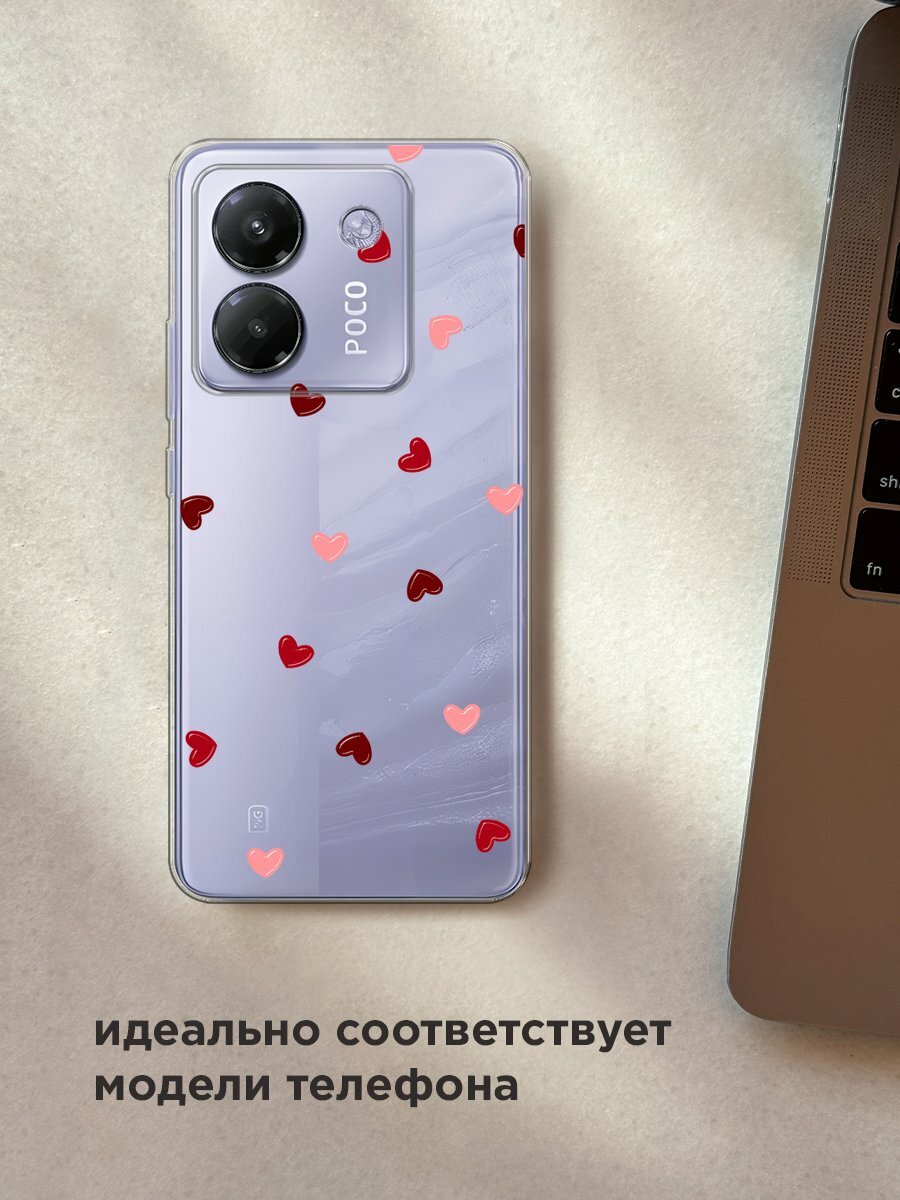 Чехол на Poco M7 Pro / Поко М7 Про с принтом "Бордовые сердечки 2" — фото 1