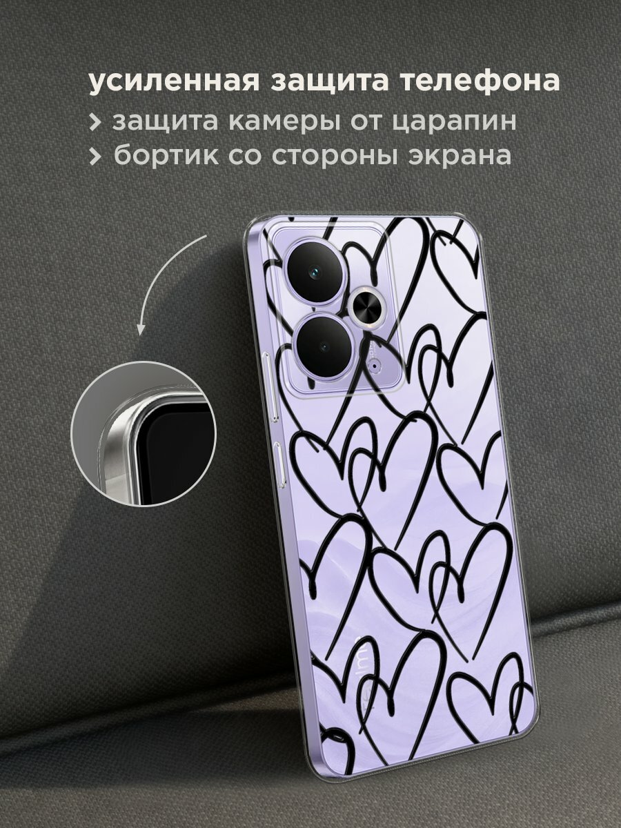 Чехол на Realme 14T / Реалми 14Т с принтом "Hearts doodle black 1" — фото 1