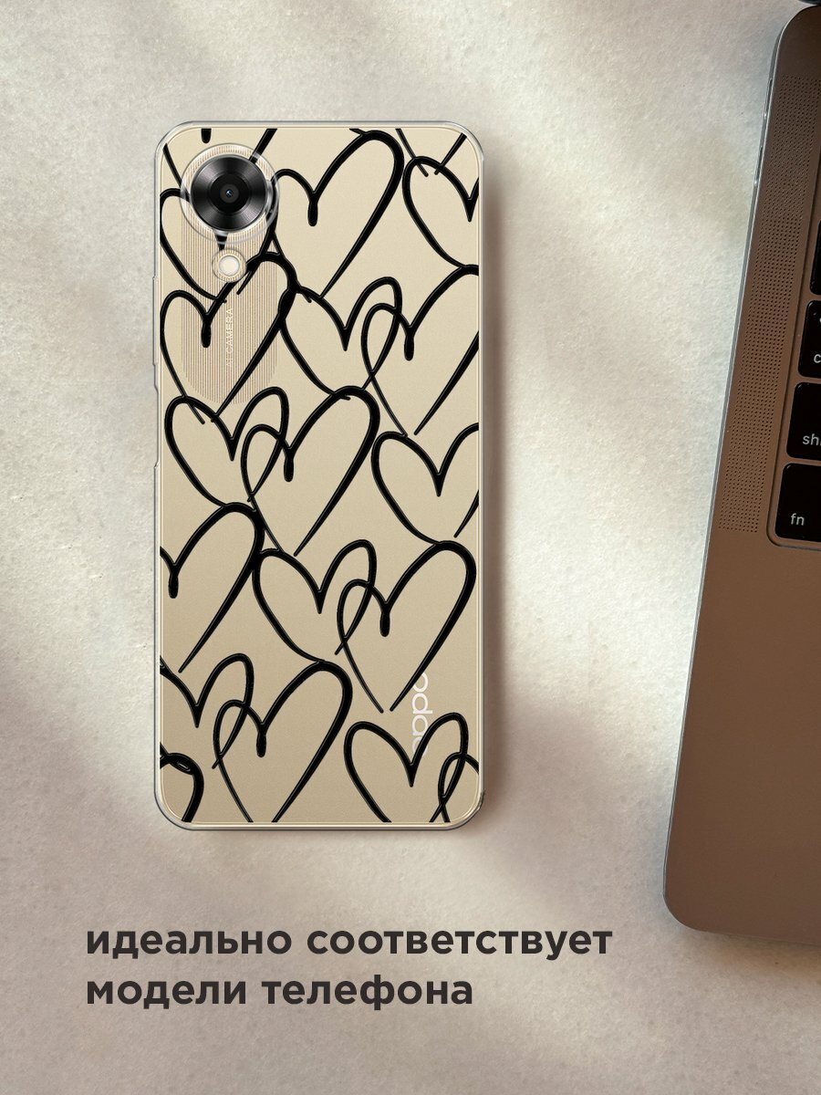 Чехол на Oppo A17K / Оппо A17K с принтом "Hearts doodle black 1" — фото 1