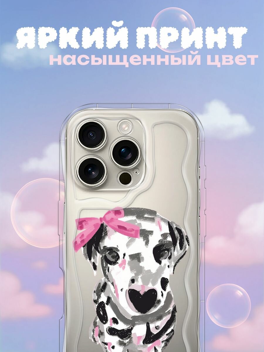 Чехол на Apple iPhone 16 Pro / Айфон 16 Про с принтом "Далматинец с бантиком 3" — фото 1