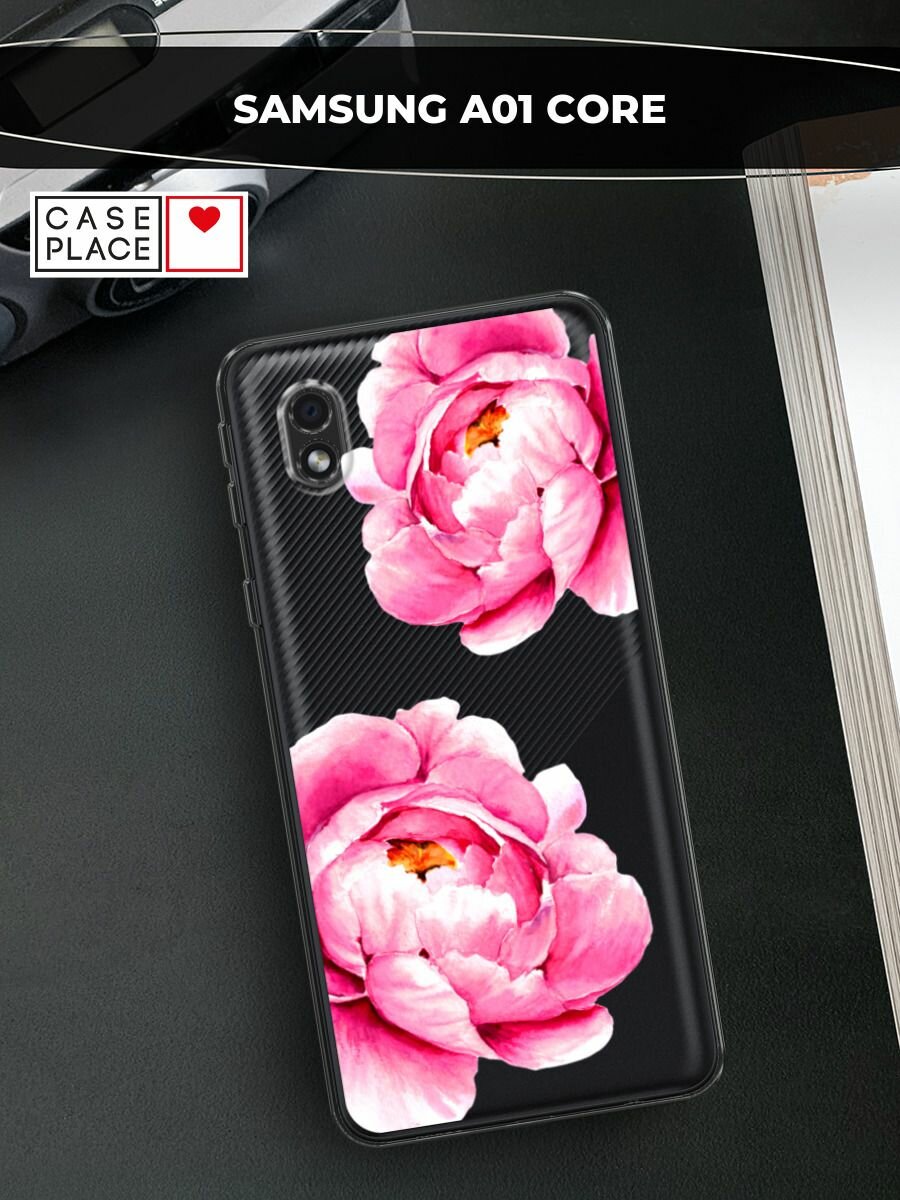 Чехол на Samsung Galaxy A01 Core / Самсунг Галакси А01 Core с принтом "Open peonies", прозрачный