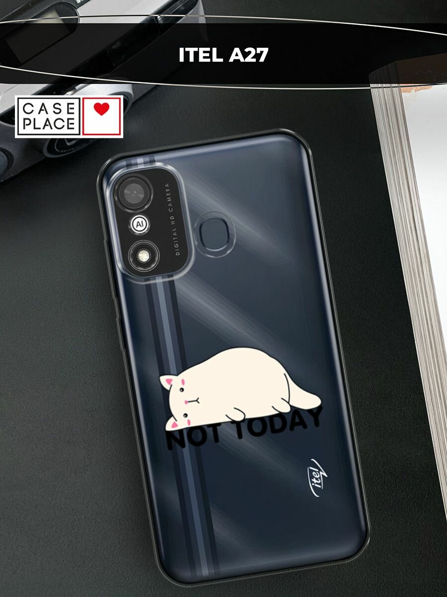 Чехол на Itel A27 / Ител А27 с принтом "Cat not today", прозрачный