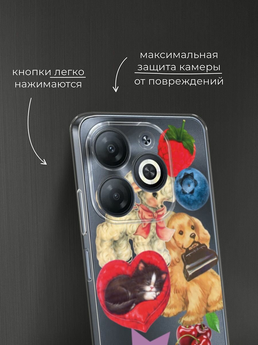 Чехол на Infinix Smart 8/8 HD/HOT 40i / Инфиникс Смарт 8/8 HD/HOT 40i с принтом "Милые стикеры", прозрачный — фото 1
