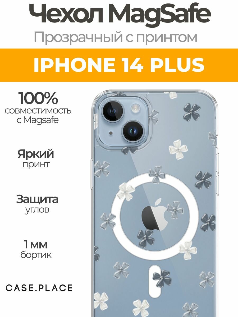 Чехол на Apple iPhone 14 Plus (Айфон 14 Плюс) MagSafe с магнитом и принтом "Серые сухоцветы 2"