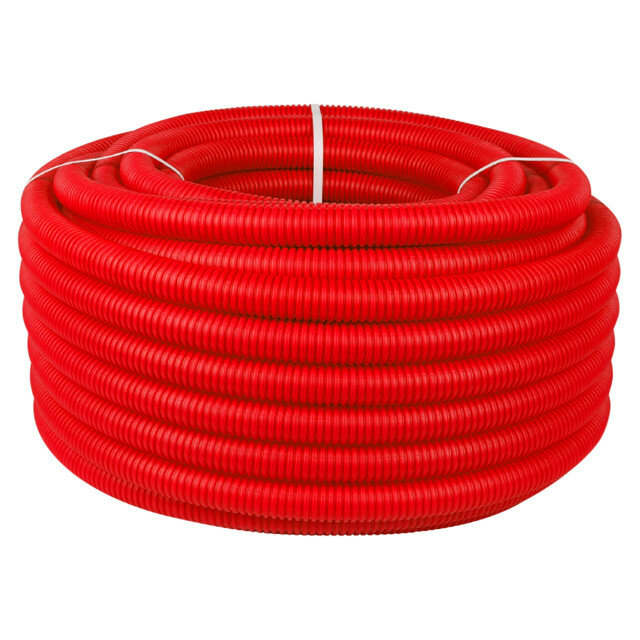 Гофрированная защитная труба 25 мм красная, бухта 50 м для защиты кабельных линий