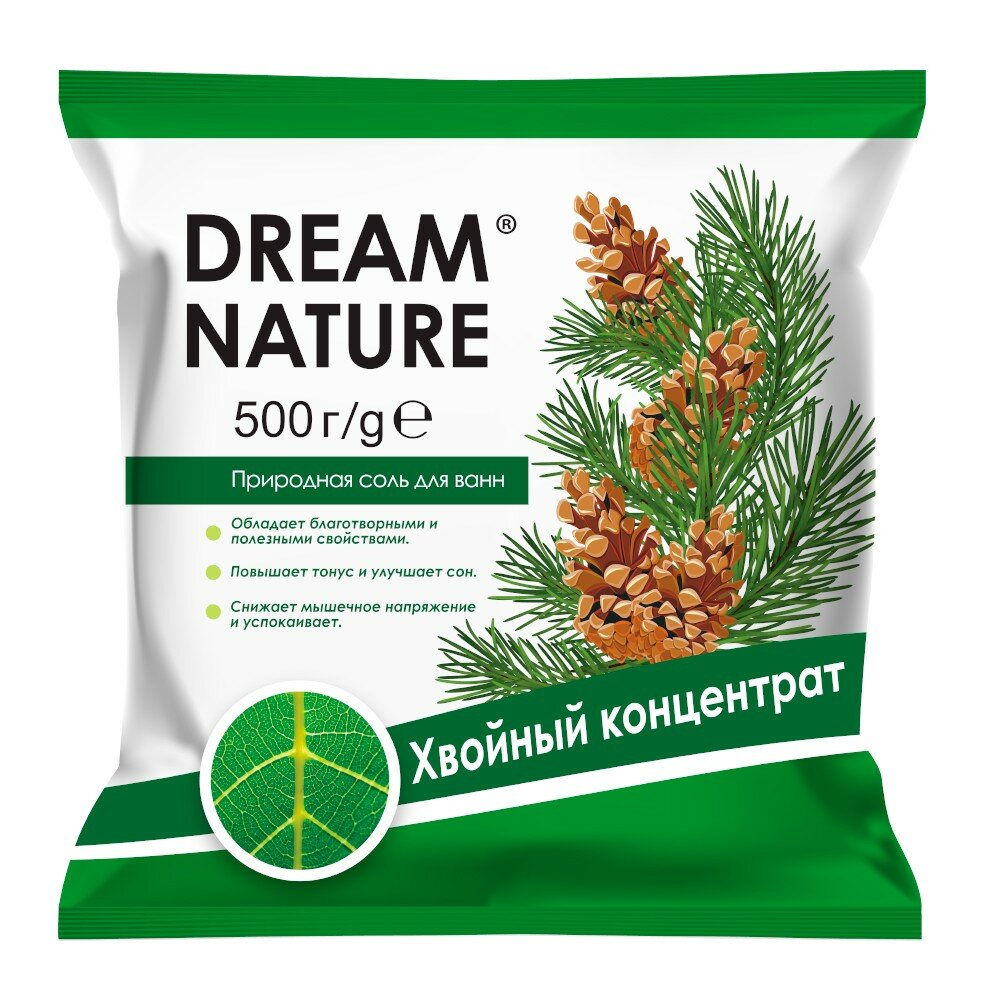 Соль для ванн DREAM NATURE Хвойный концентрат природная цветная ароматизированная 500 г