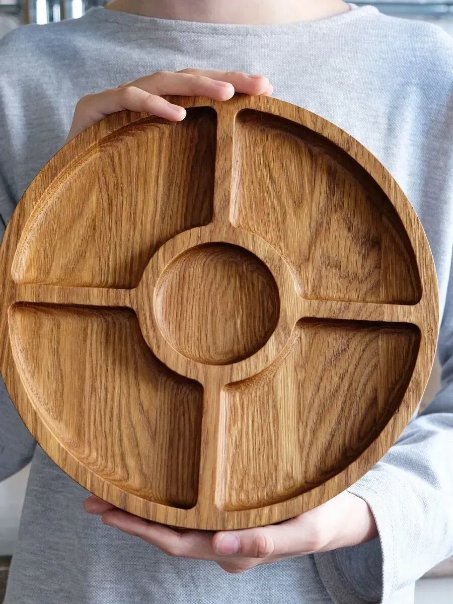 Менажница деревянная посуда для сервировки стола 5 секций 30 см. Бамбук.