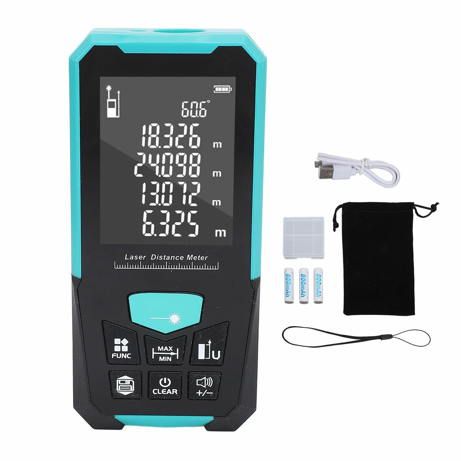 Измерение расстояния с большим дисплеем с подсветкой 50 м Компактный измерительный инструмент Устройство USB-перезаряжаемое Голосовое вещание