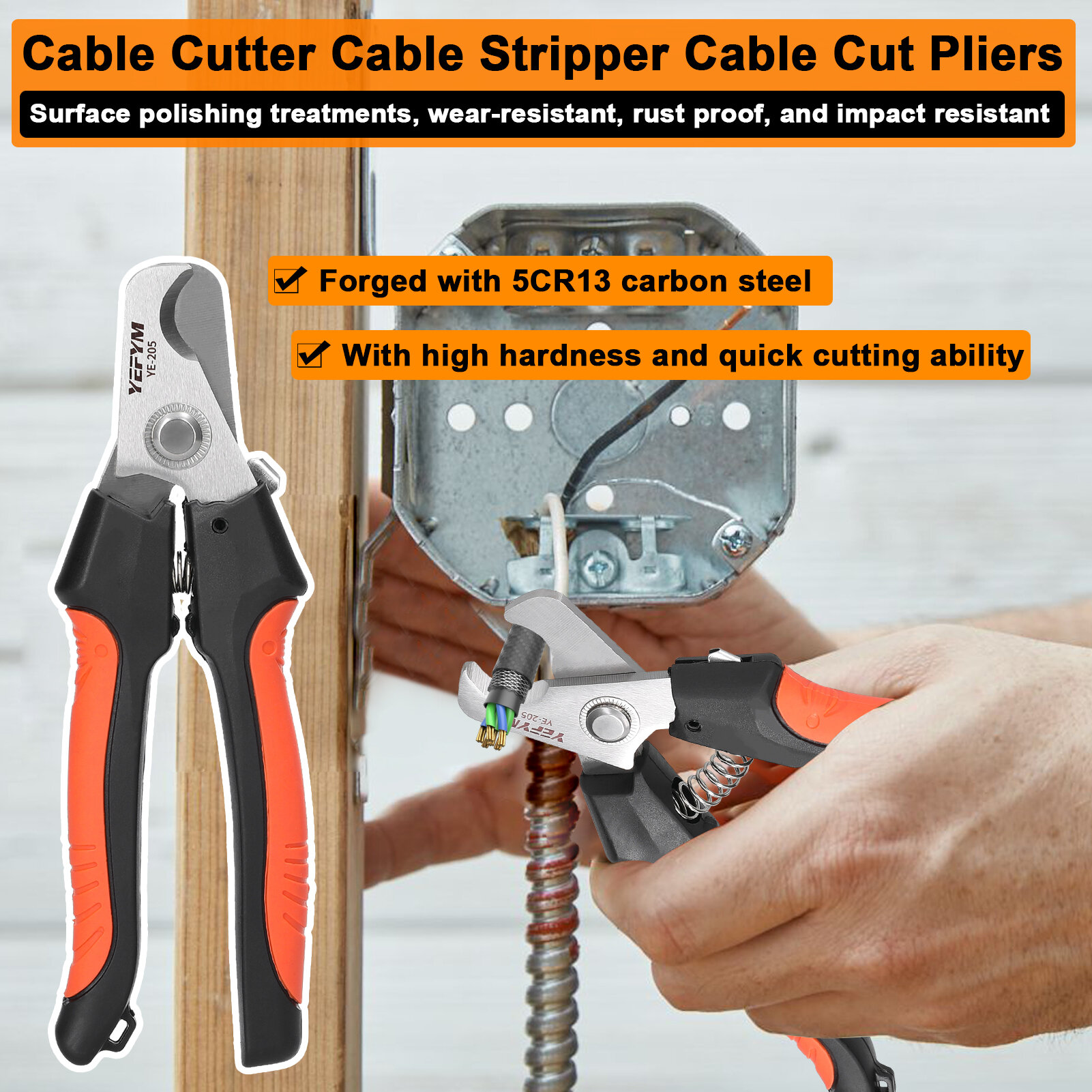 Кабельный резак Инструмент для зачистки кабеля Плоскогубцы для резки кабеля Электрические клещи для резки проводов Портативный ручной инструмент Кусачки для медной проволоки Алюминиевые кусачки для проводов