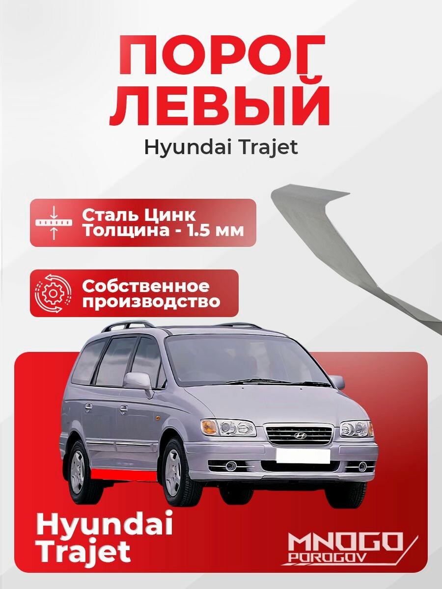 Левый порог на Hyundai Trajet 1 минивэн 4 двери 1999-2008 оцинкованная сталь, толщина 1.5 мм (Хендай Траджет), левая сторона, кузовной ремонт.