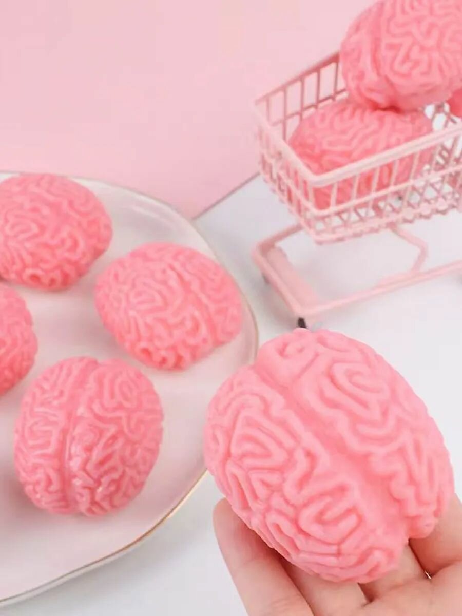 Антистресс-игрушка силиконовый сквиш-таба в виде мозга Brain 7 см