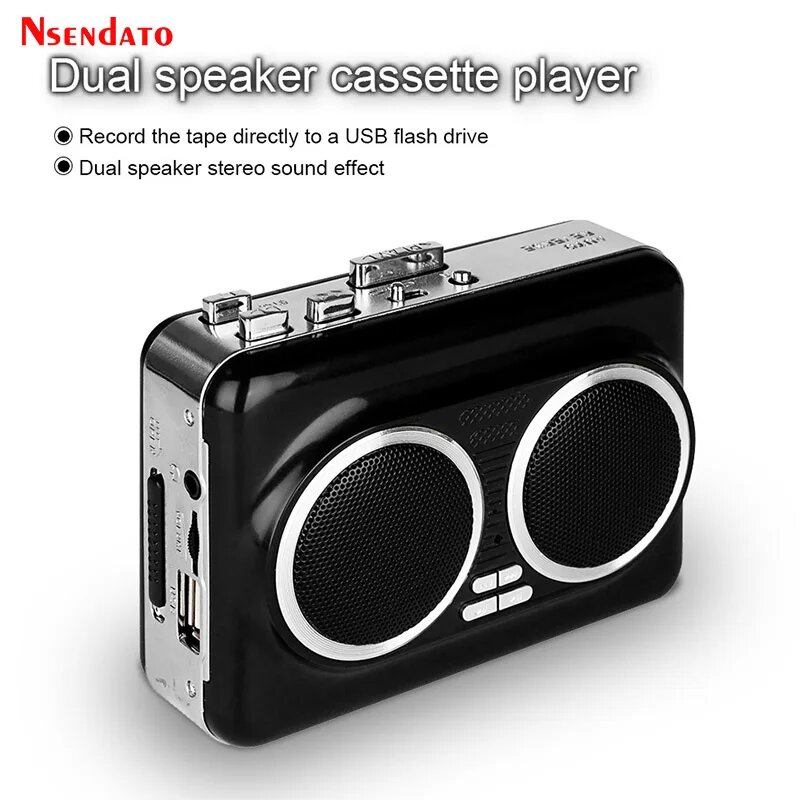 NSendato кассетный плеер с USB, черный