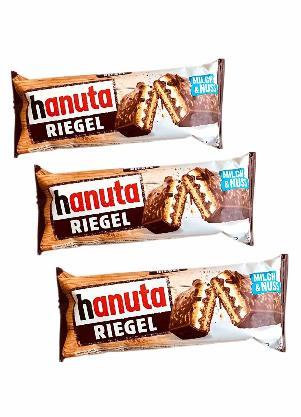 Вафельный батончик Hanuta Riegel с молочной прослойкой и кремом из лесных орехов, 34.5г х 3шт