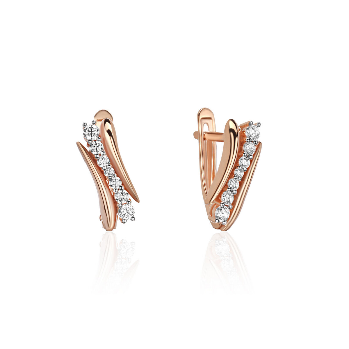 Серьги, красное золото, 585 проба, фианит