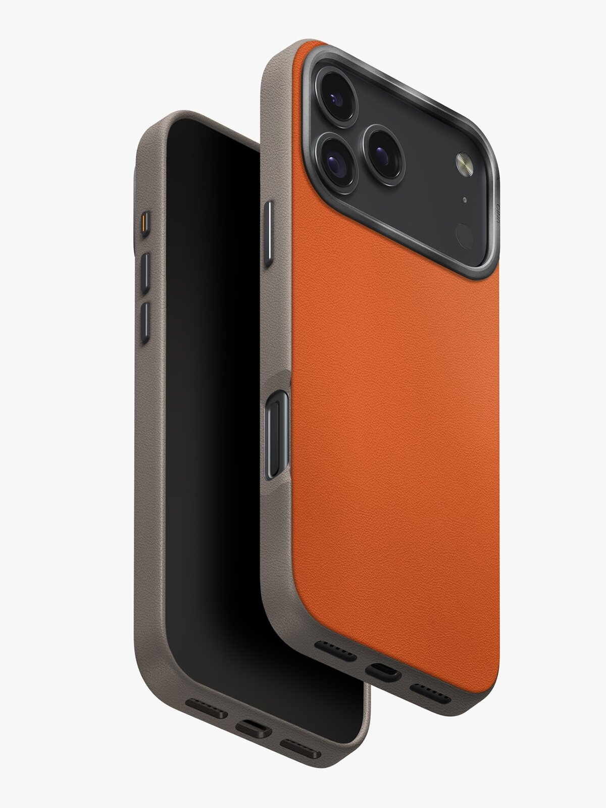 Uniq чехол с MagSafe для iPhone 17 Pro Max, Lyden DS из премиум экокожи, Flame Orange/Flint Grey