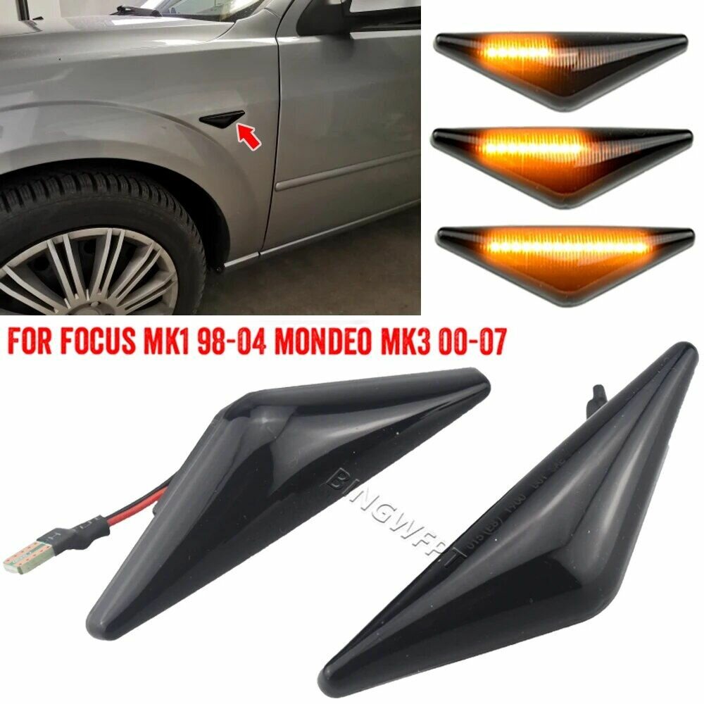 Динамические боковые маркеры (пара) для Ford Focus MK1 1998-2004 и Mondeo MK3 2000-2007 — жёлтый индикатор поворота