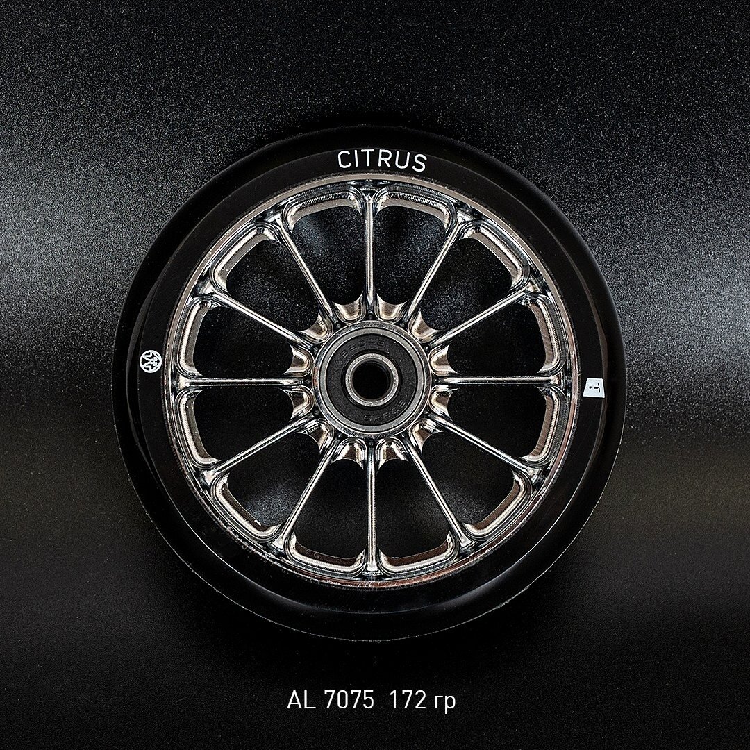 Колесо TechTeam X-Treme "CITRUS", для трюкового самоката, ABEC-9, алюминий 7075, чёрно-серебристое