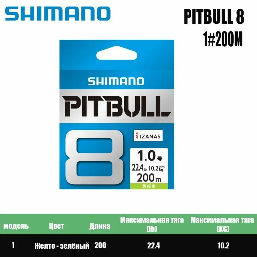 Плетёный шнур для рыбалки SHIMANO PL-M68R Pitbull 8 #1.0 200m Lime Green