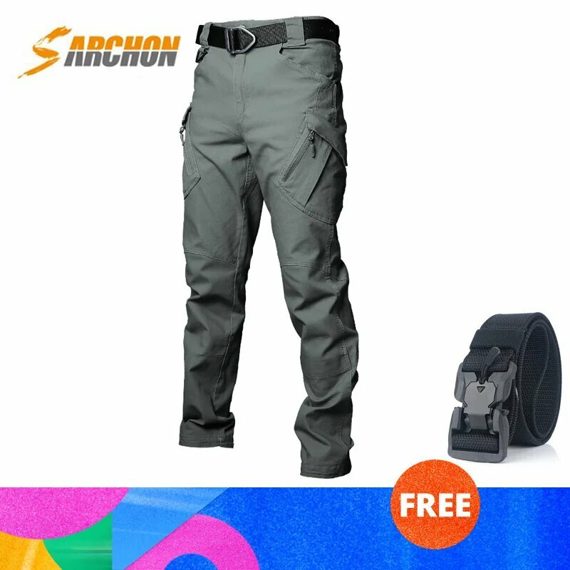 Мужские тактические брюки S.ARCHON IX9 из хлопка Серый, XL, Green Pant with Belt