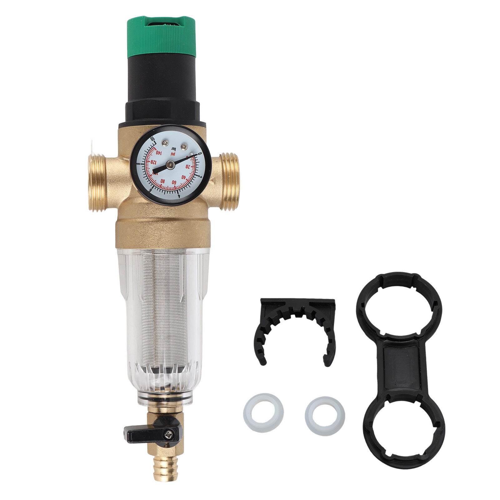 Регулятор давления воды 3/4 дюйма из латуни, нержавеющая сталь, с манометром, фильтром, адаптером для редуктора давления воды для использования в автодомах и дома