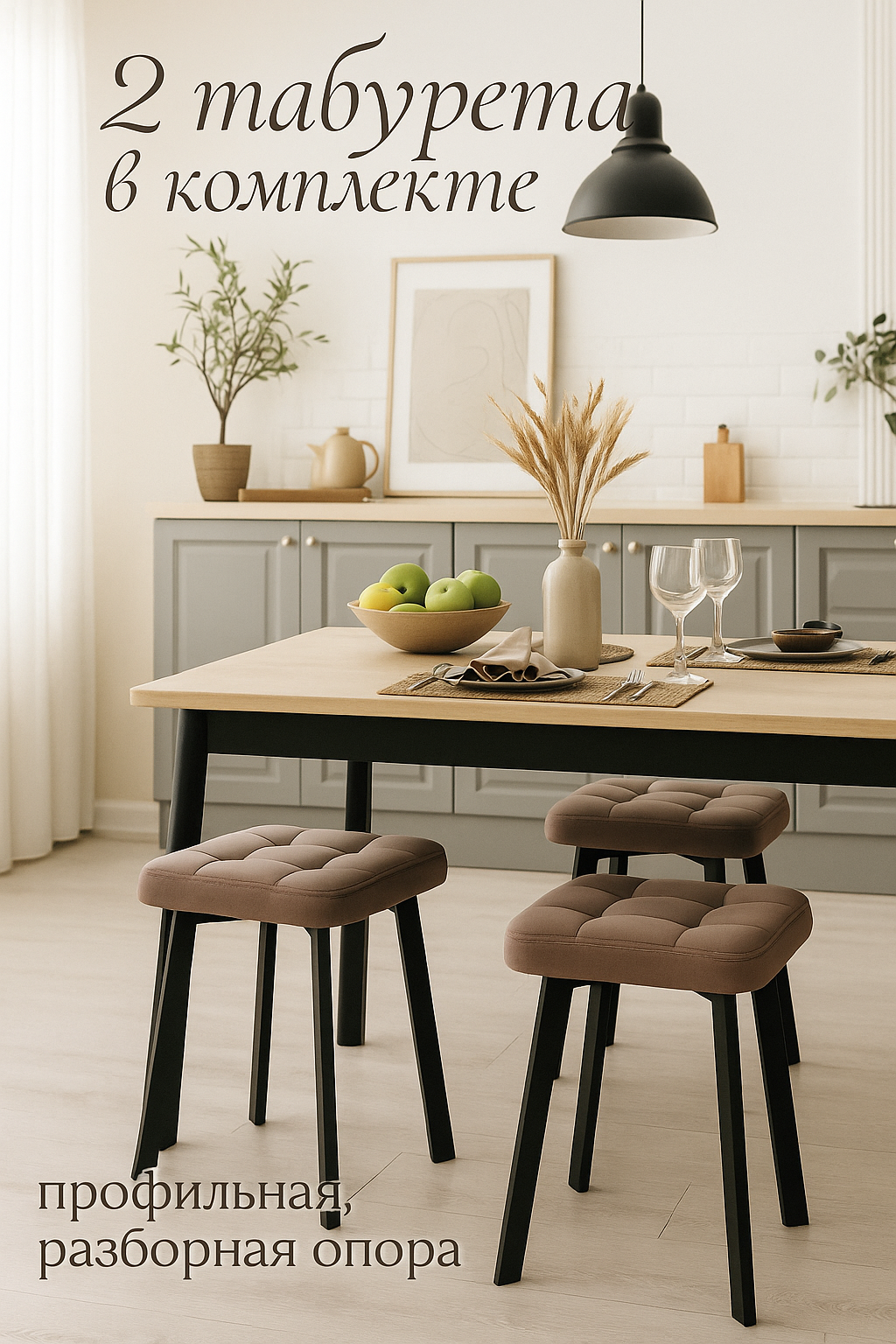 Табуреты Harmony Style "Лофт" для кухни, мягкие, антивандальные, квадратные, разборные 2 шт