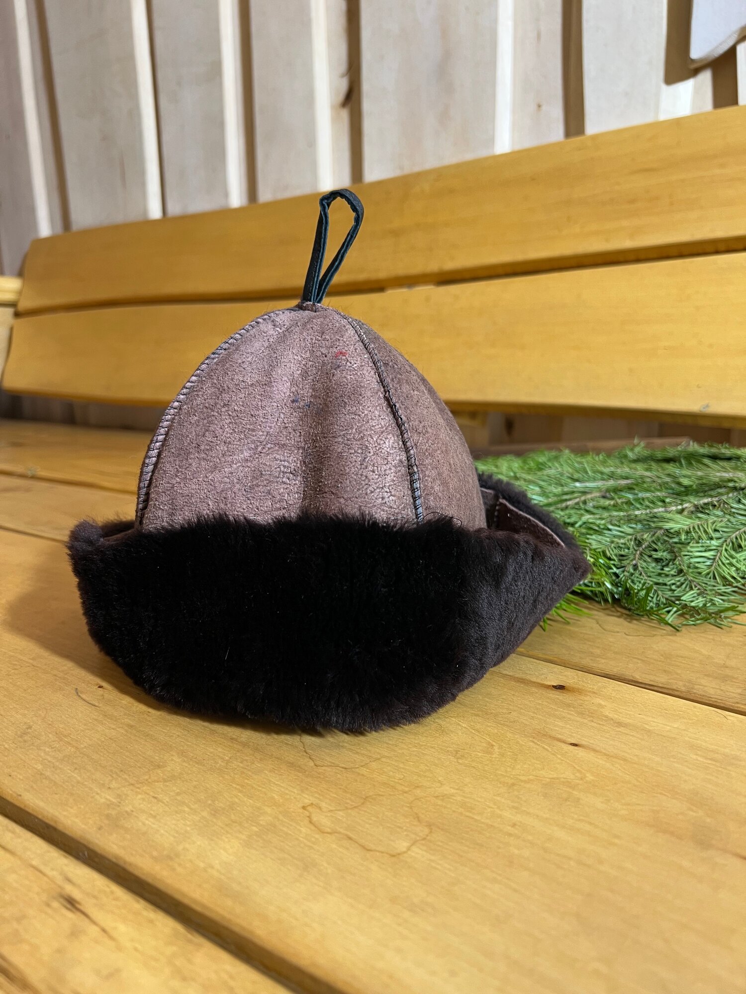 Шапка для бани, универсальный размер, овчина, мех, коричневый цвет