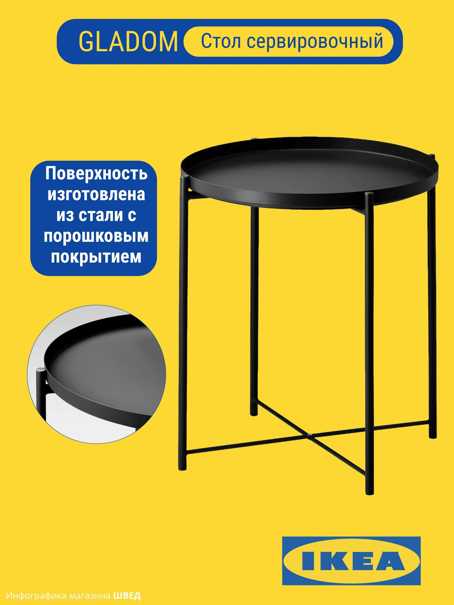 Стол сервировочный гладом икеа / GLADOM IKEA, черный