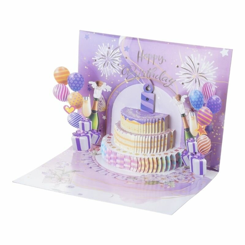 Трехмерная поздравительная открытка на день рождения высокого уровня с подсветкой, которую можно использовать для поздравления днем рождения-фиолетовая 15x20