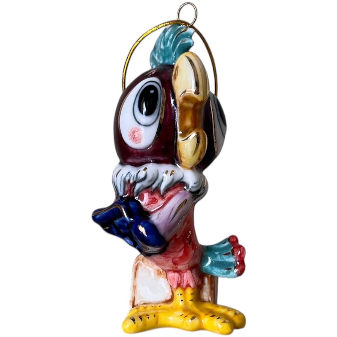 Елочная игрушка серии Попугай Кеша "Попугай Кеша" с золотом. Лефортовский фарфоровый завод. Елочная игрушка из фарфора