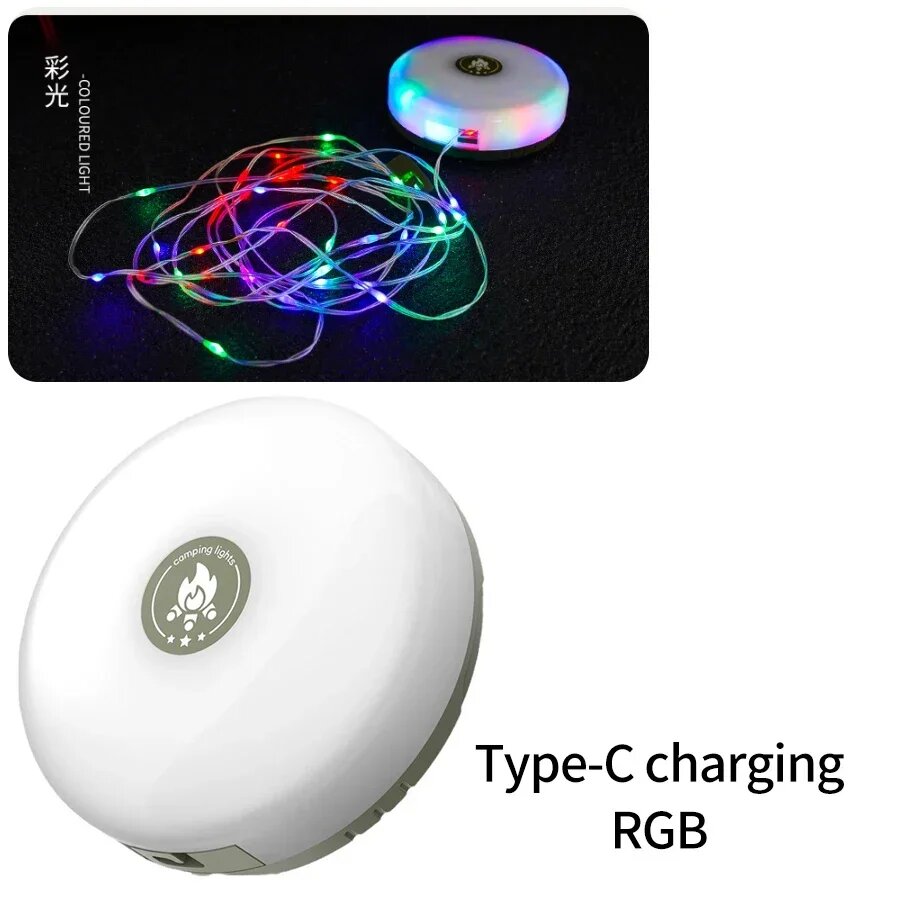 Портативные светодиодные гирлянды GGBEE для кемпинга 10м rechargeable RGB