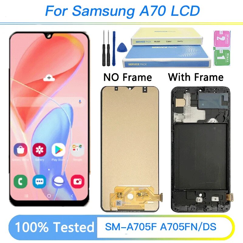 6,7 "TFT для Samsung A70 ЖК-дисплей с цифровым преобразователем сенсорного экрана для Samsung A705 SM-A705F A705FN/DS экран дисплея с рамкой Black No Frame