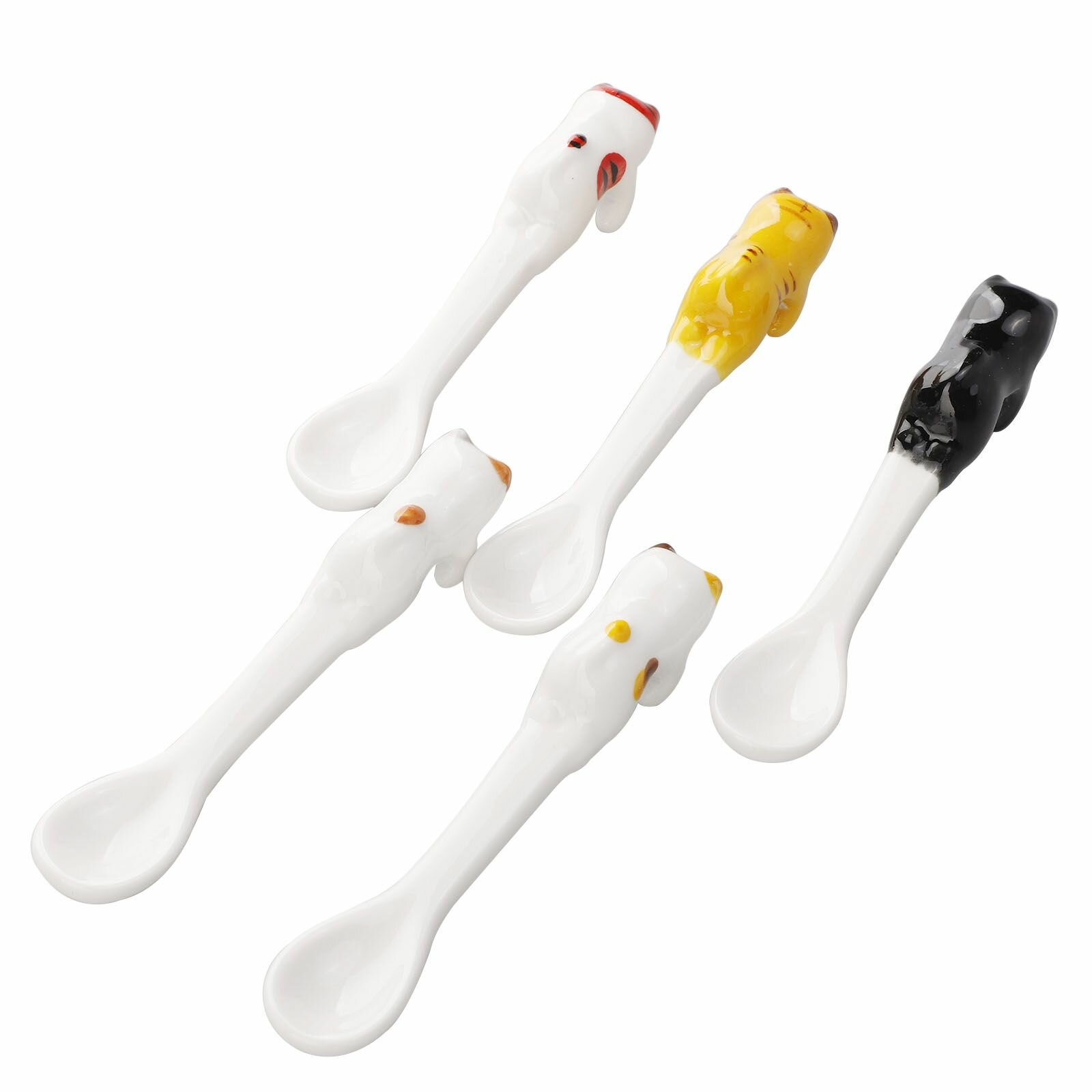 Милые керамические ложки для кошек и животных, 5 видов подвесных кофейных ложек, 5 упаковок