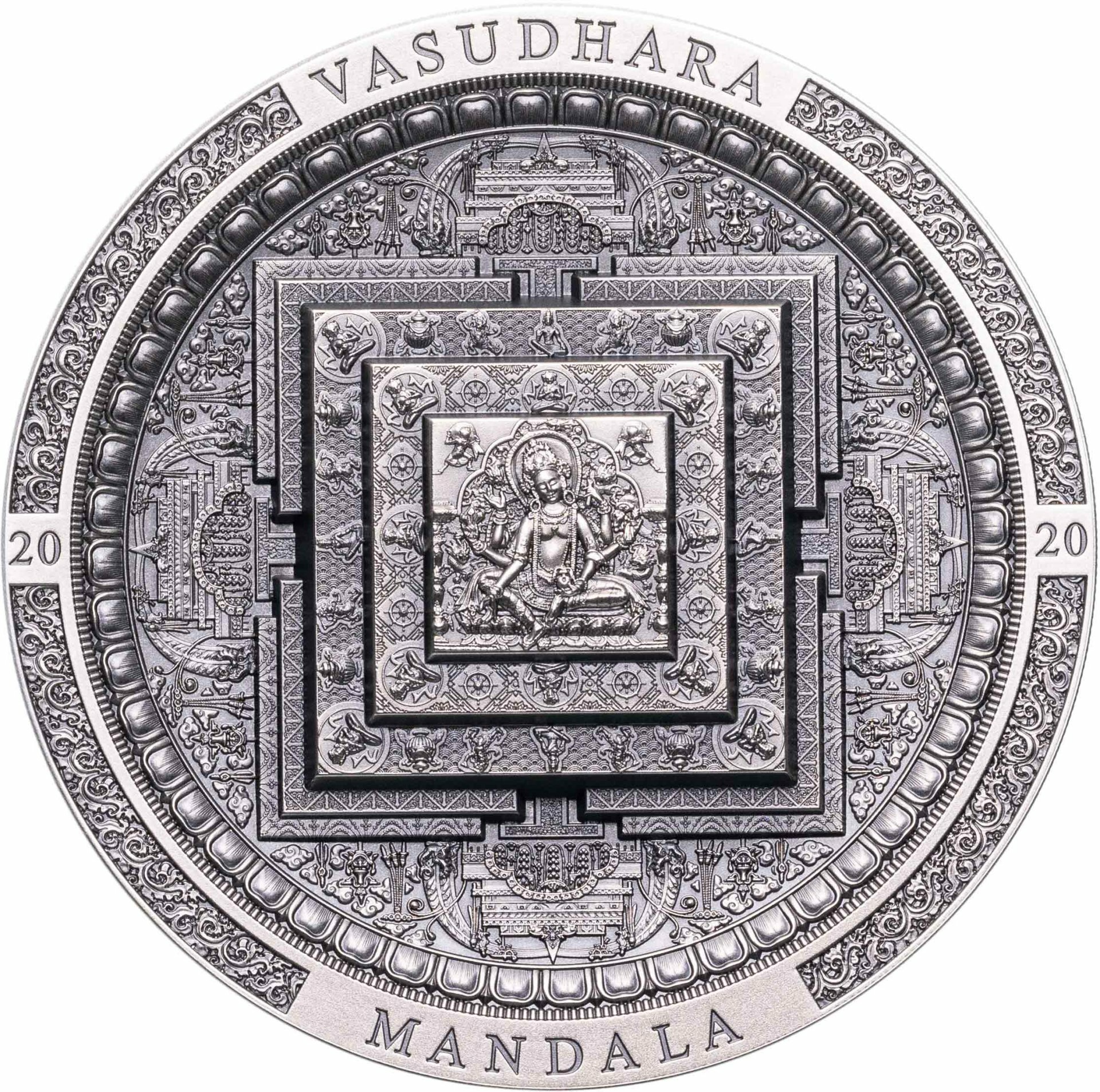 Монголия 2000 тугриков 2020 "Археология и символизм - Будда Васудхара мандала", в футляре с сертификатом, Серебро 999, в сохранности UNC