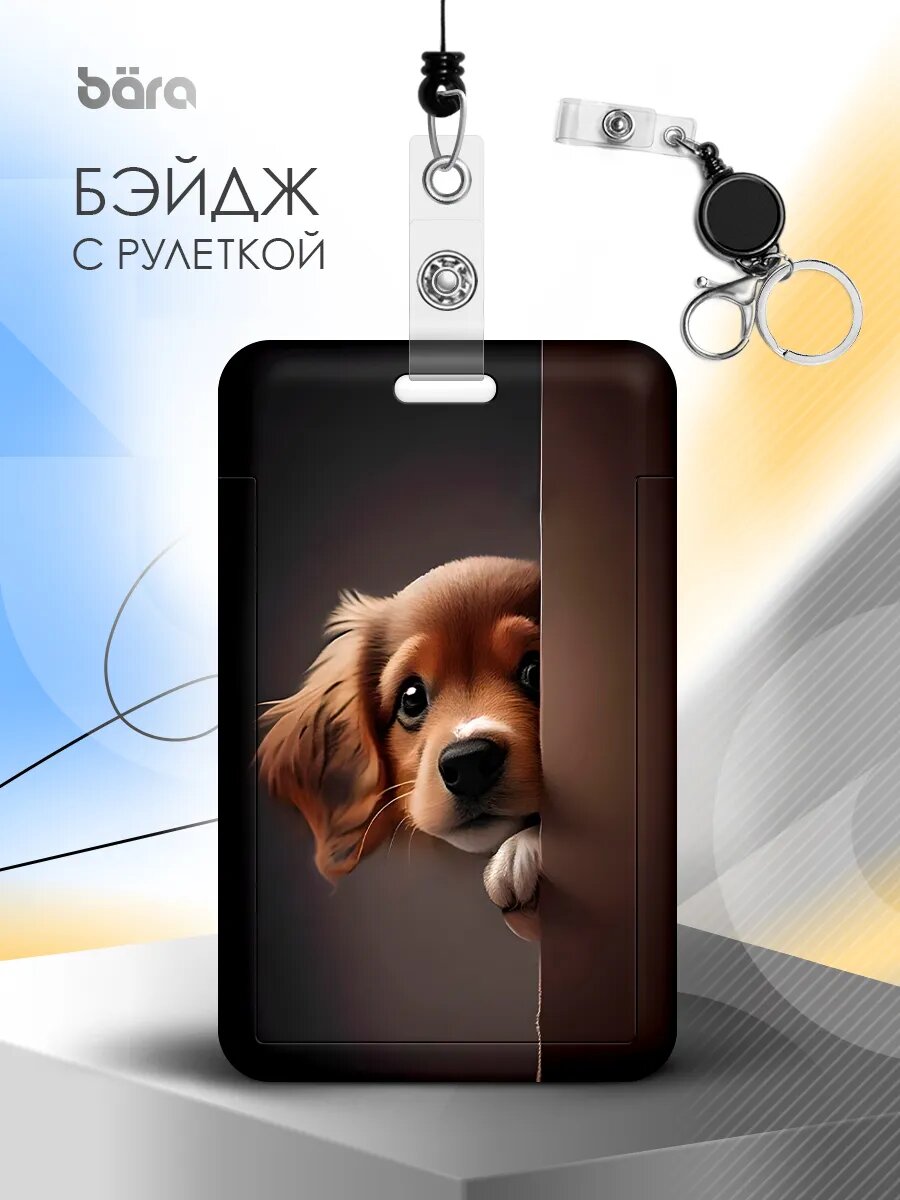 Бейдж для пропуска с рулеткой пластиковый, бейджик с картинкой