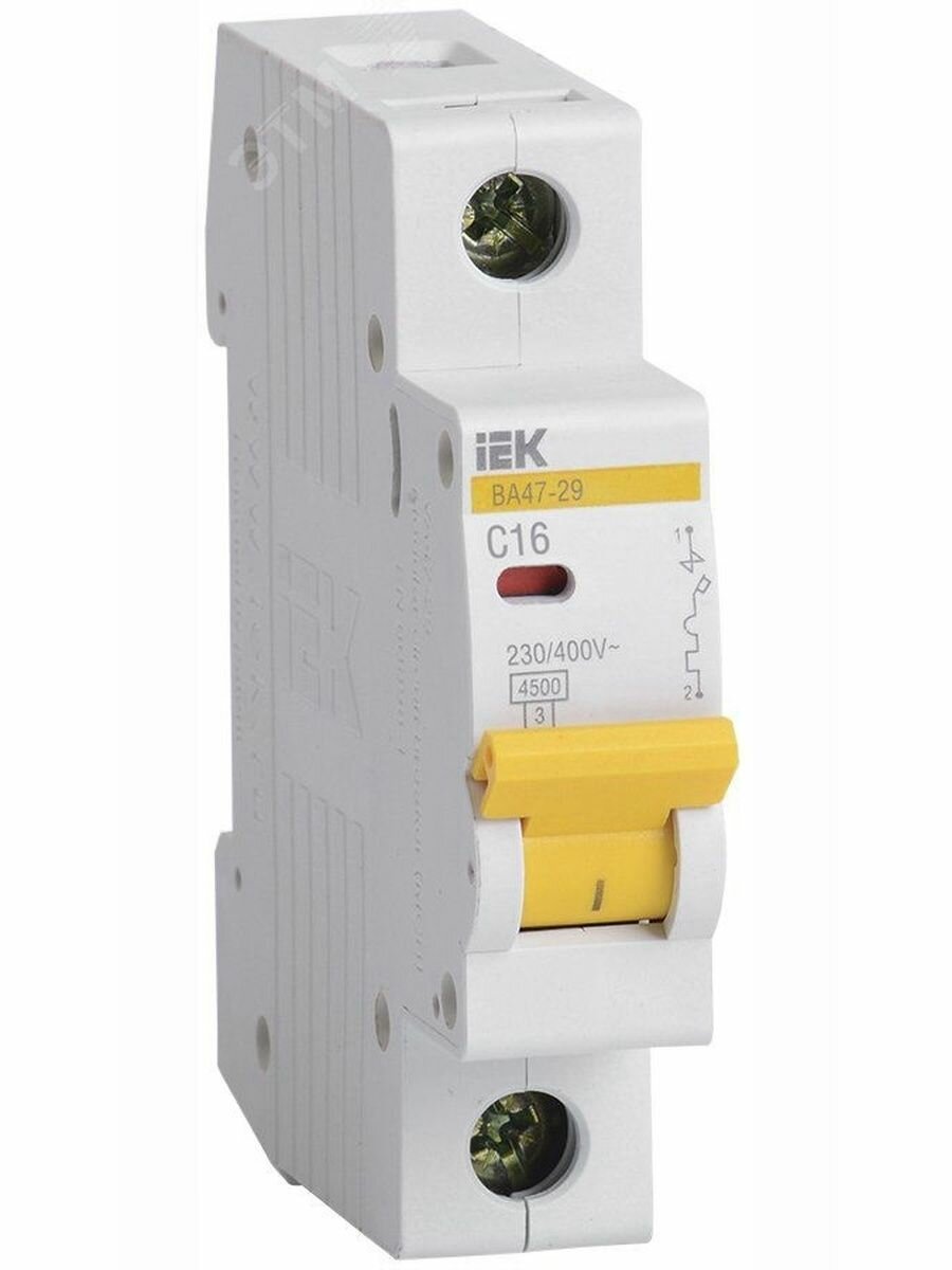 Выключатель автоматический однополюсный 16А С ВА47-29 4.5кА IEK MVA20-1-016-C (1 шт)