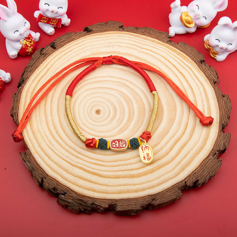 Ошейник ручной работы из красной веревки для кошек и собак, с бусиной удачи, милый новогодний декоративный ошейник для