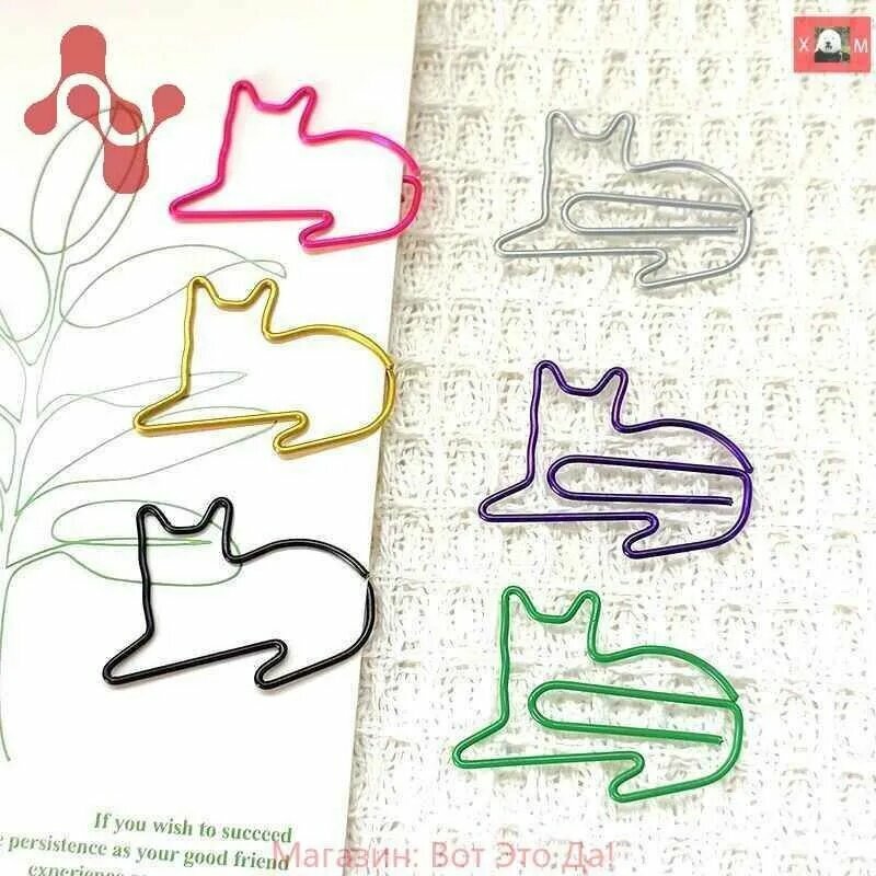40 шт Фигурные цветные скрепки, Кошачья форма, закладки