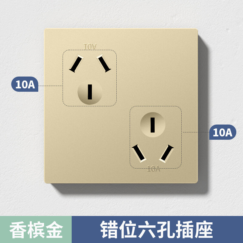 86-серия одноклавишная 8-розеточная панель для скрытой установки на стену Модель：Золотая смещенная обратная 6 розеток