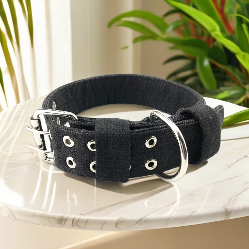 Холщевая ошейник для маленьких собак - Черный, регулируемый обхват шеи 35-50 см, прочный аксессуар для питомцев