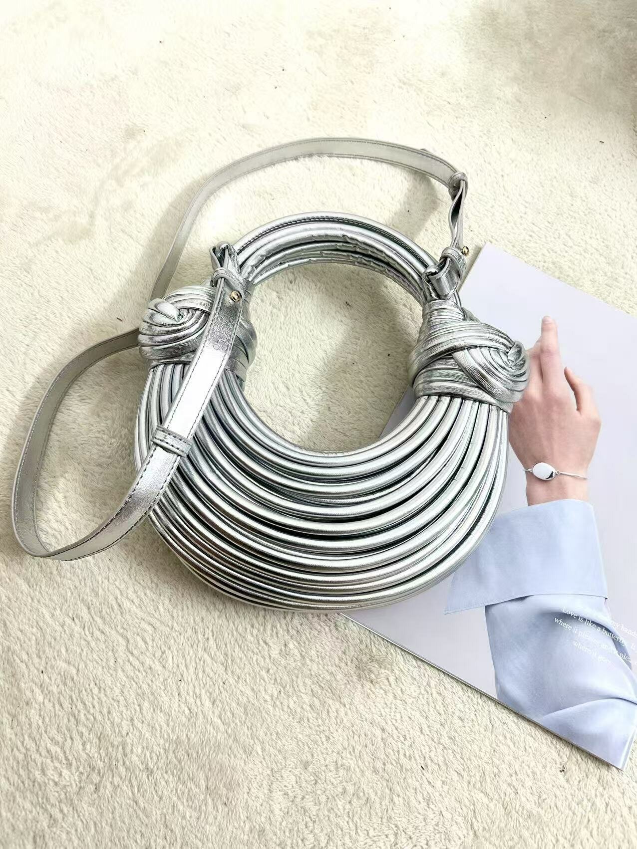 Кросс-бордерный хит продаж: новая модная сумка для лапши, индивидуальный дизайн, универсальная сумка для пельменей, ручная вязка, узелковая сумка через плечо для женщин