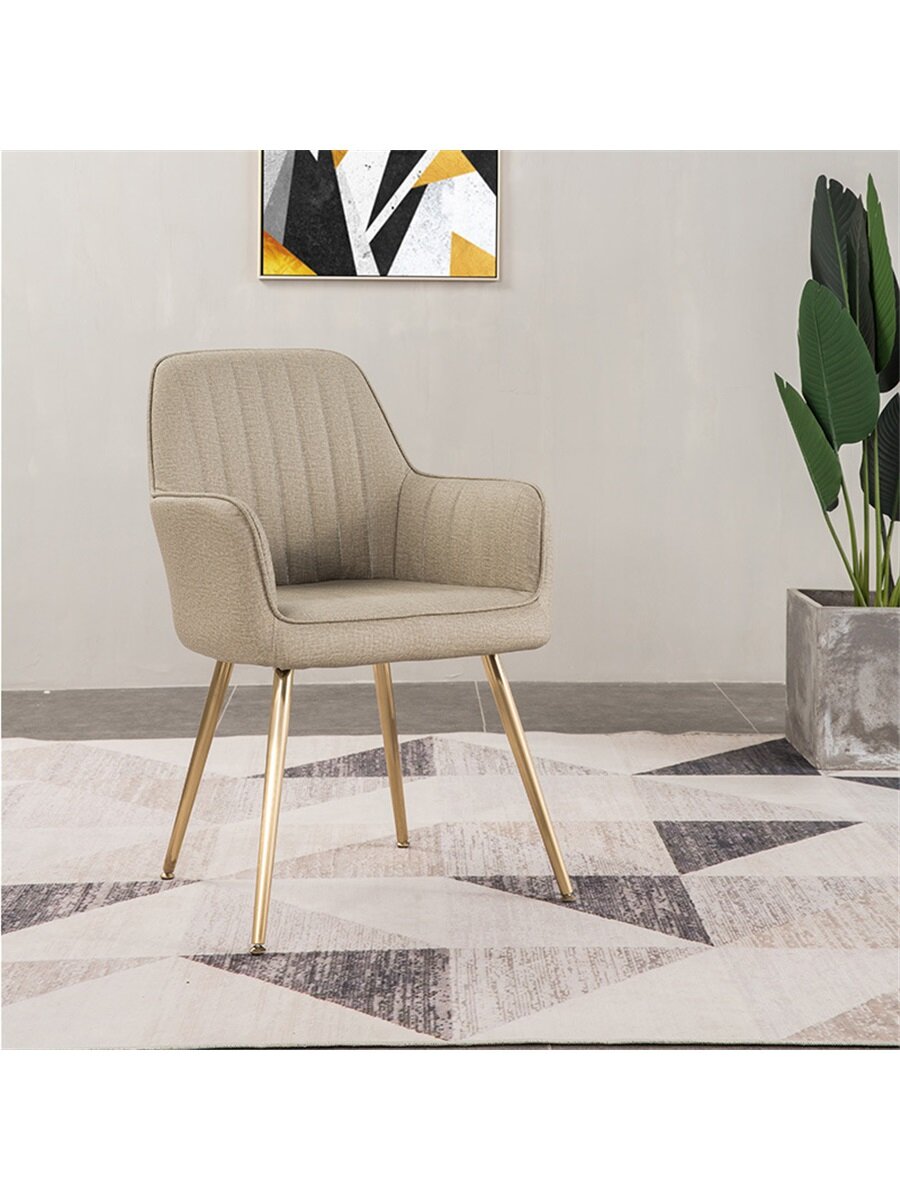 Faux Leather Dining Chair Set of 2 - Modern Mid-Back Accent Chair with Gold Plating Legs - Comfy Upholstered Chair for Living Room，Bedroom & Reception Room (Leather Beige, Set of 2)
