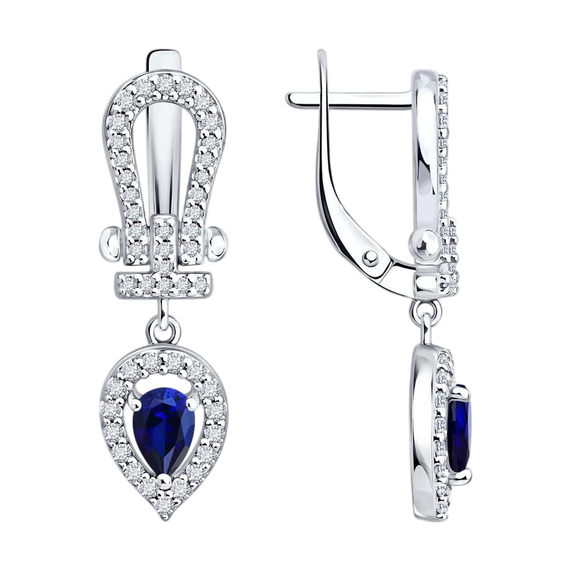 Серьги, серебро, 925 проба, родирование, фианит, сапфир