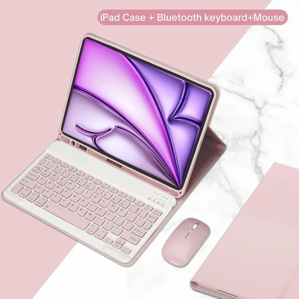Чехол для iPad Air 6-го поколения, 11 дюймов (M2), 2024 г. A2902/A2903/A2904 со съемной русской Bluetooth-клавиатурой и мышью.