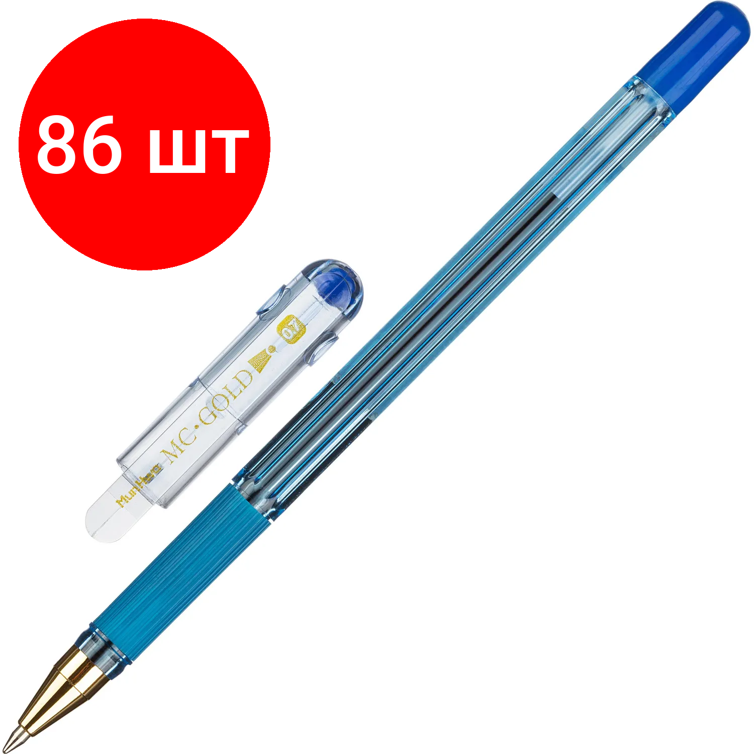 Комплект 86 штук, Ручка шариковая неавтомат. MunHwa MC Gold син,0.7мм, масл, манжBMC07-02
