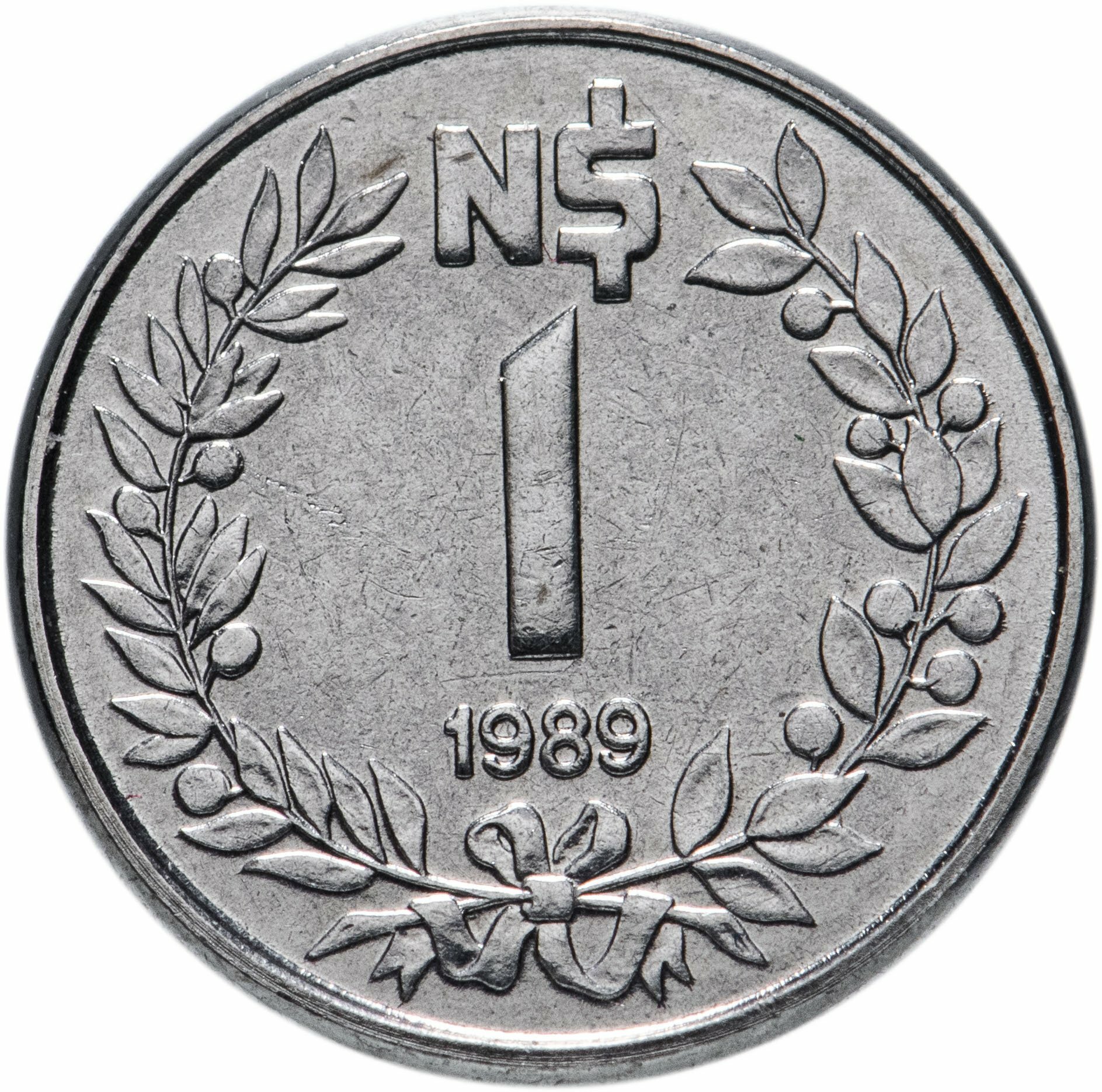 Уругвай 1 новый песо 1989, Сталь, в сохранности AU-UNC